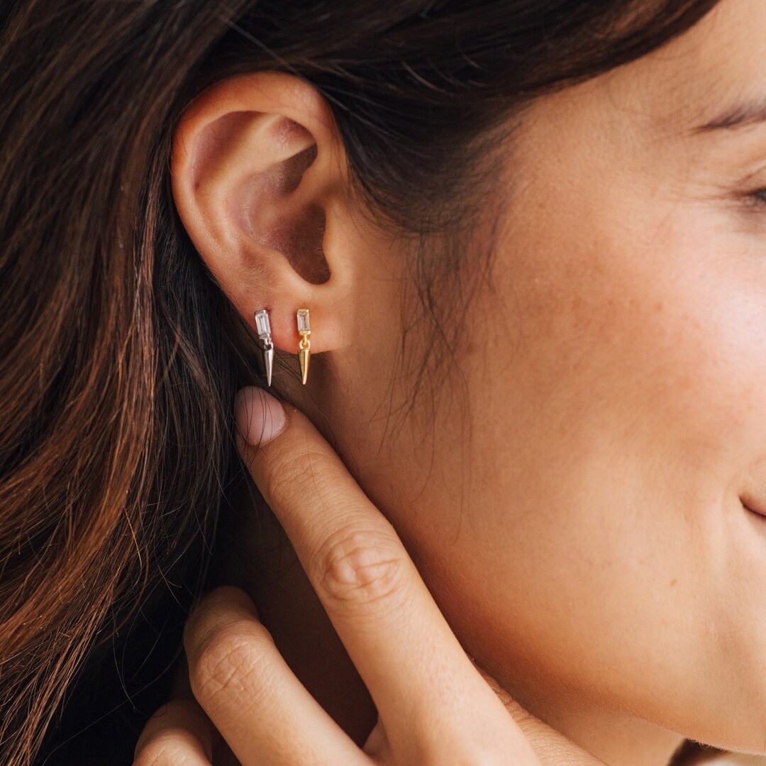 Baguette Diamond Spike Earrings by Caitlyn Minimalist • Dainty Everyday ...