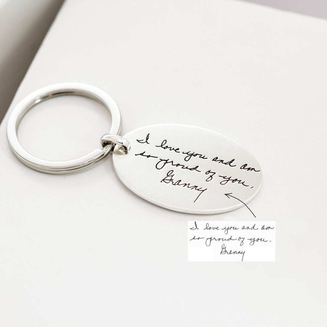 Engraved Actual Handwriting Keychain • Custom Quote Keychain • Hand ...