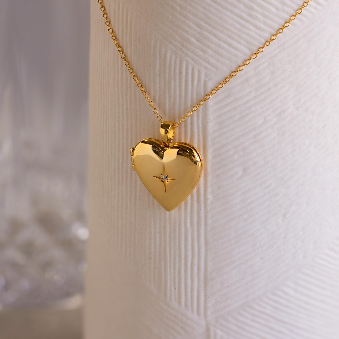 North Star Heart Locket Necklace by Caitlyn Minimalist • Diamond Heart ...