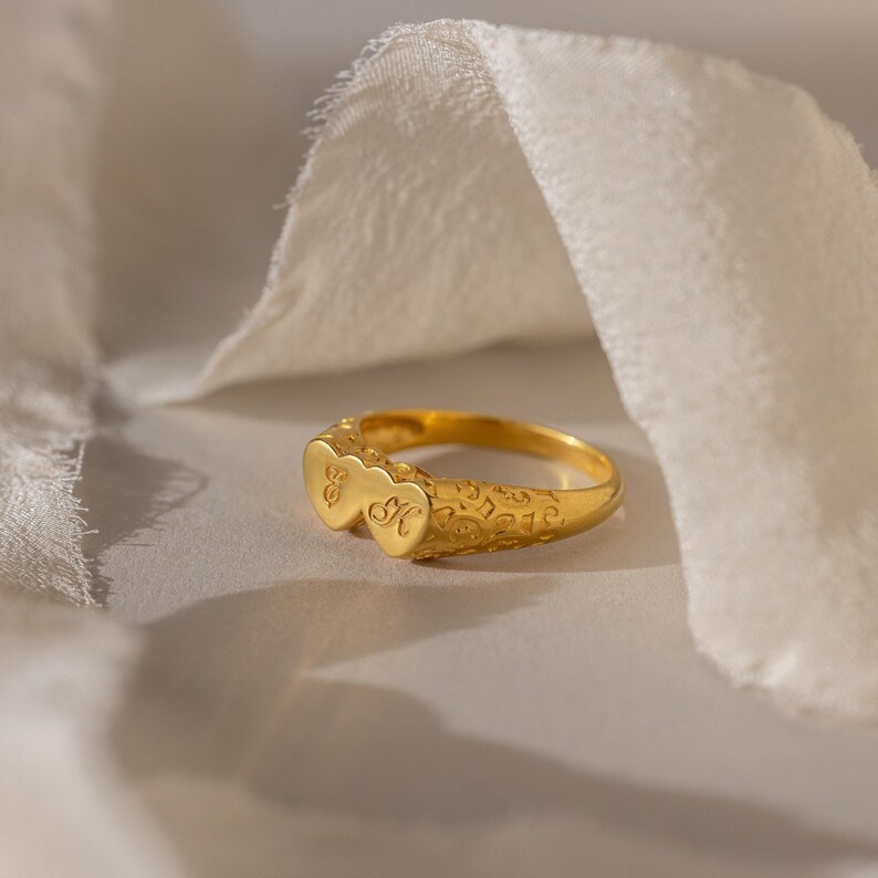 Duo Initial Heart Signet Ring by Caitlyn Minimalist • Custom Engraved ...