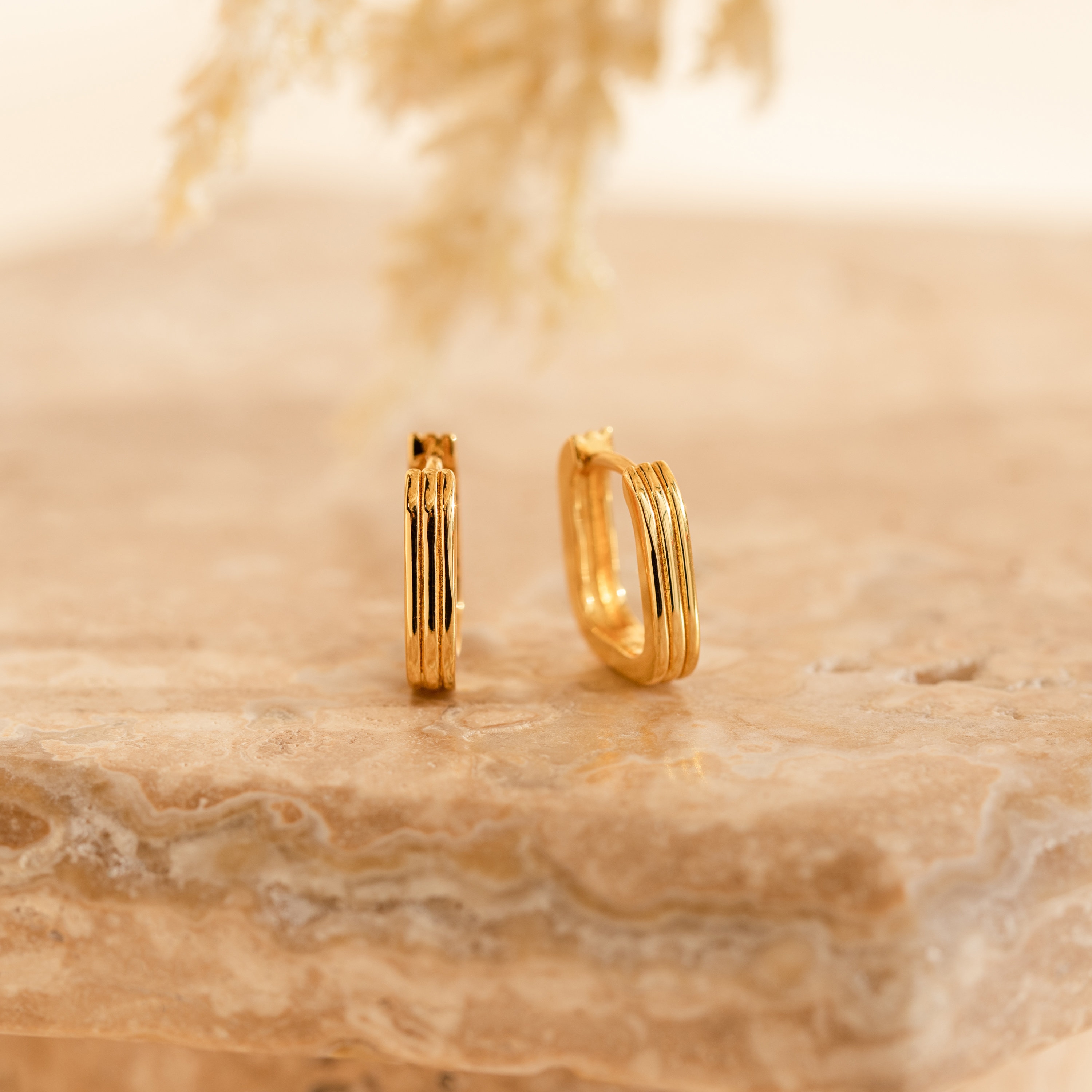 Ribbed Rectangle Hoops by Caitlyn Minimalist • Link Huggie Earrings ...