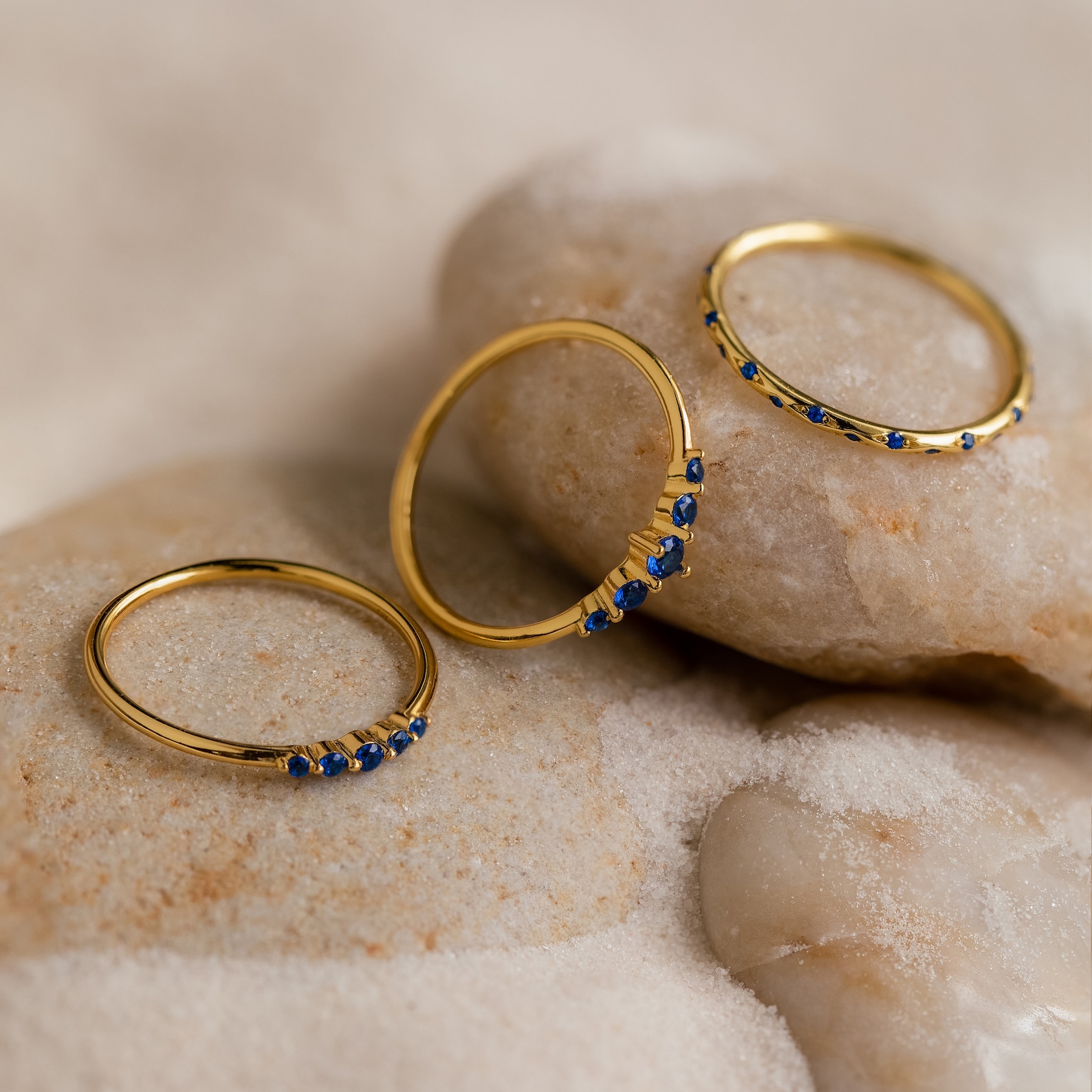 Sapphire Stacking Ring Set by Caitlyn Minimalist Set of 3 Dainty Blue Gemstone Rings Sapphire ...