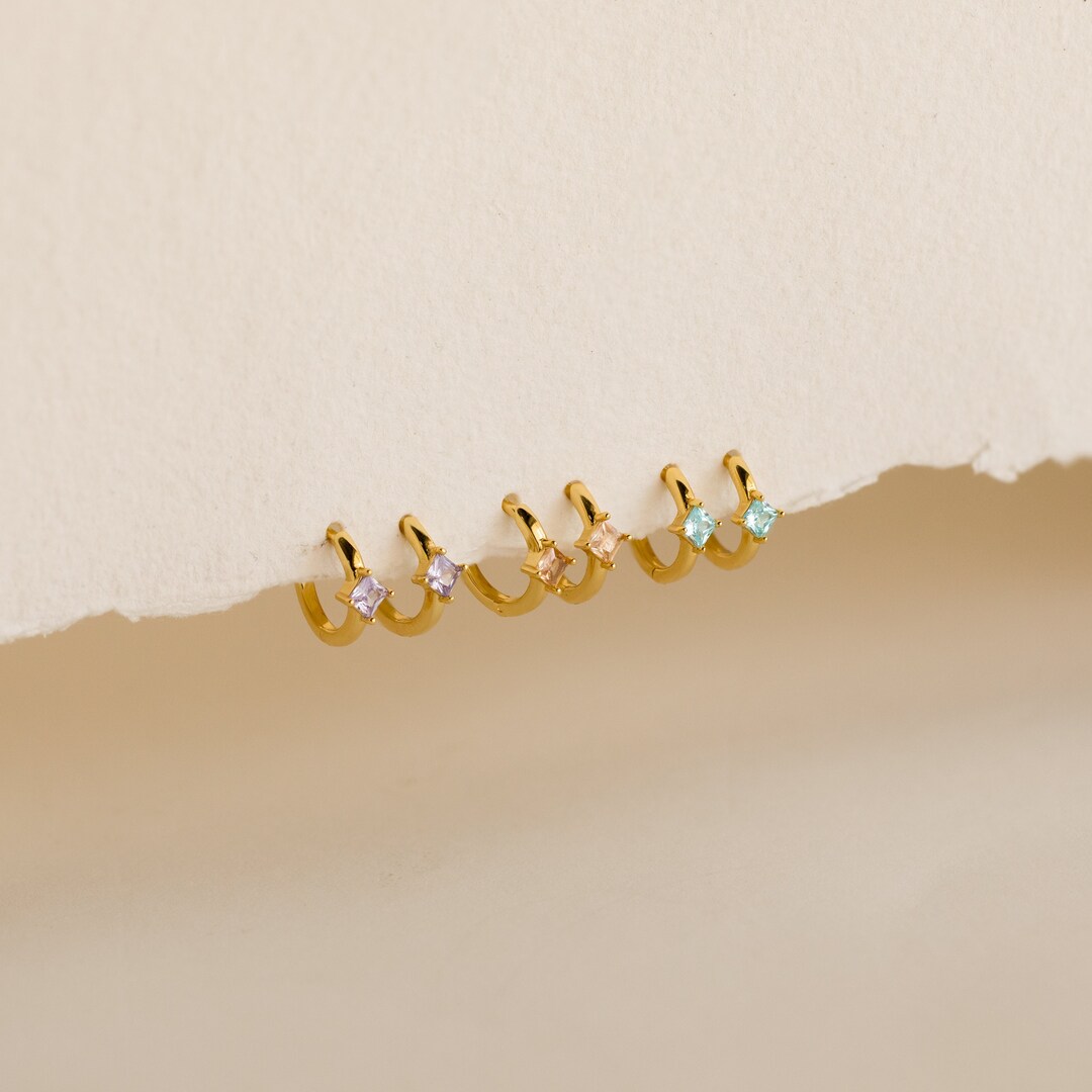 Dainty Birthstone Huggies by Caitlyn Minimalist • Gold Hoop Earrings ...