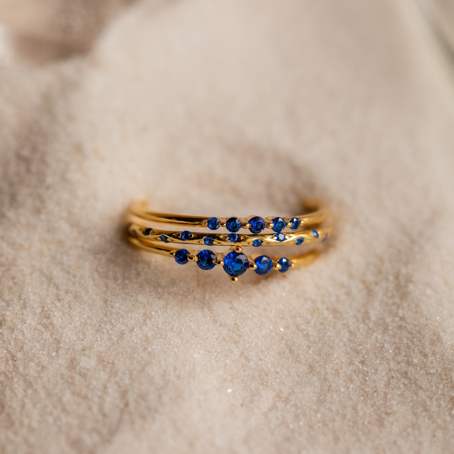 Sapphire Stacking Ring Set by Caitlyn Minimalist Set of 3 Dainty Blue Gemstone Rings Sapphire ...