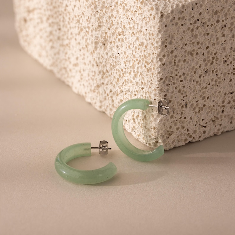 Thick Jade Hoops by Caitlyn Minimalist • Green Gemstone Hoop Earrings ...