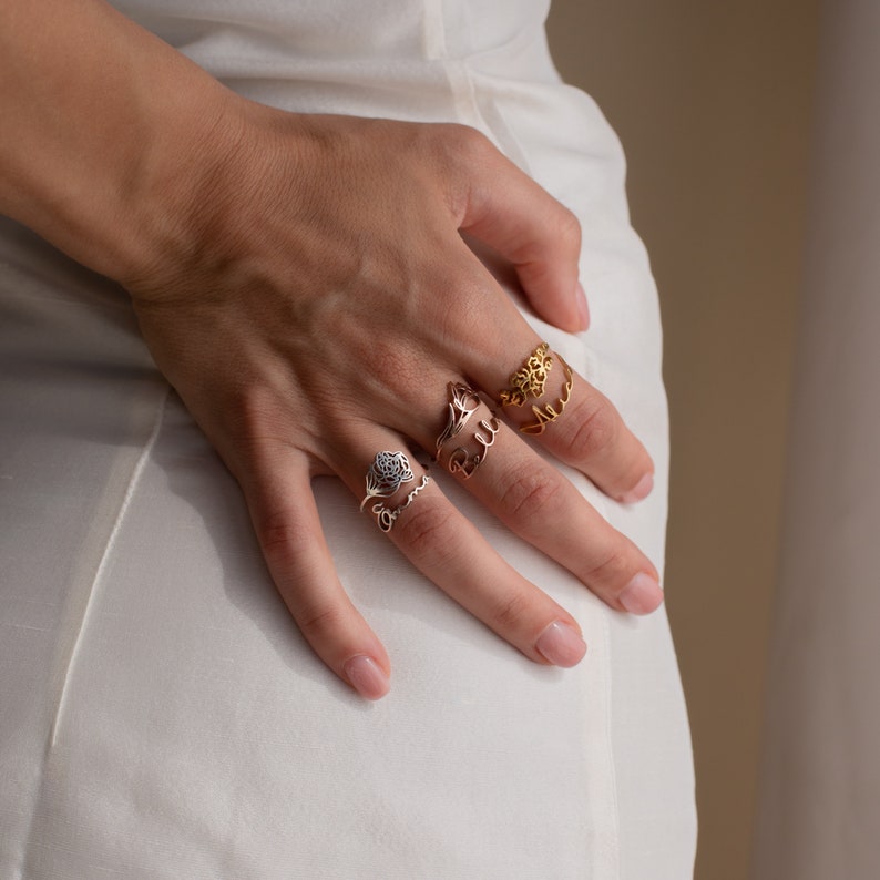 Birth Flower Name Ring by Caitlyn Minimalist Custom Flower - Etsy Canada