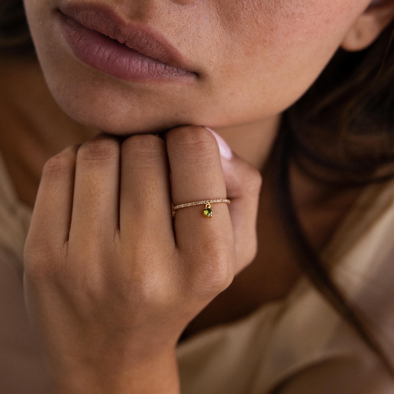 Pave Birthstone Drop Ring by Caitlyn Minimalist • Custom Diamond ...