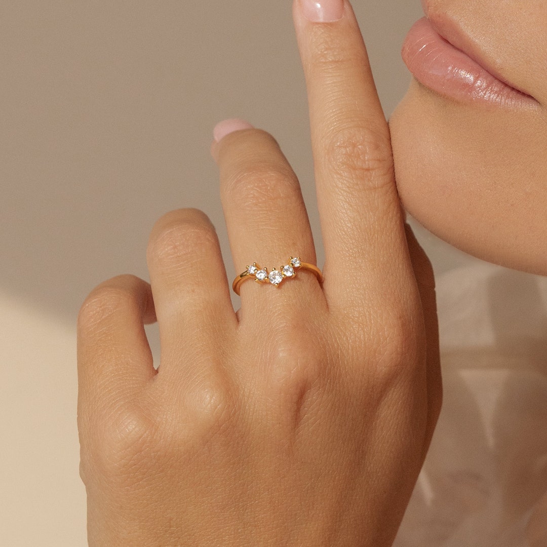 Gold Diamond Wave Ring by Caitlyn Minimalist • Dainty Crown Ring ...
