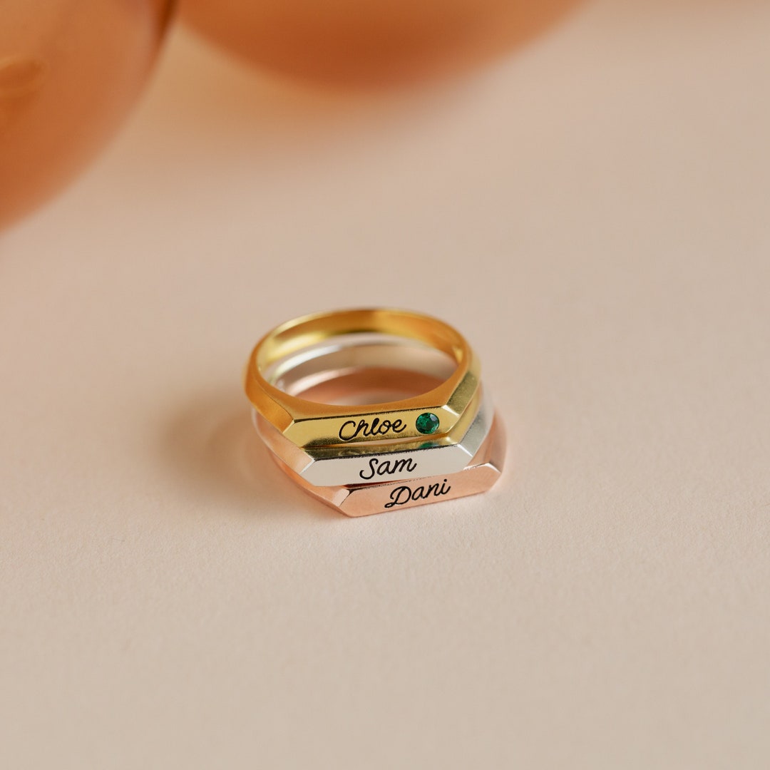 Engraved Bar Ring by Caitlyn Minimalist • Custom Signet Name Ring ...