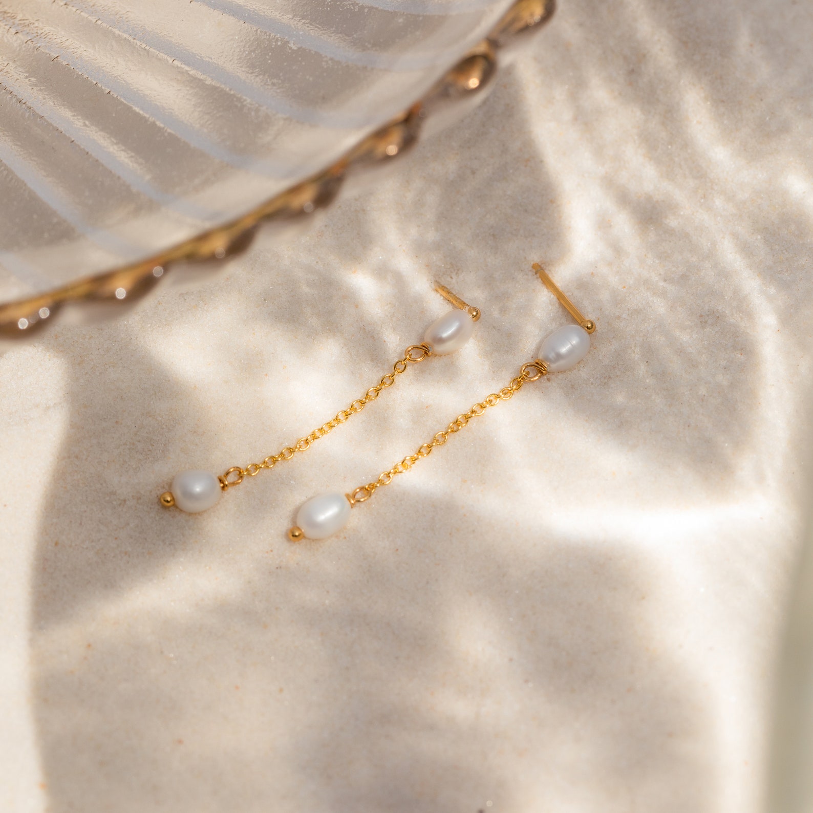 Pearl Drop Chain Earrings by Caitlyn Minimalist • Long Dangle Pearl ...