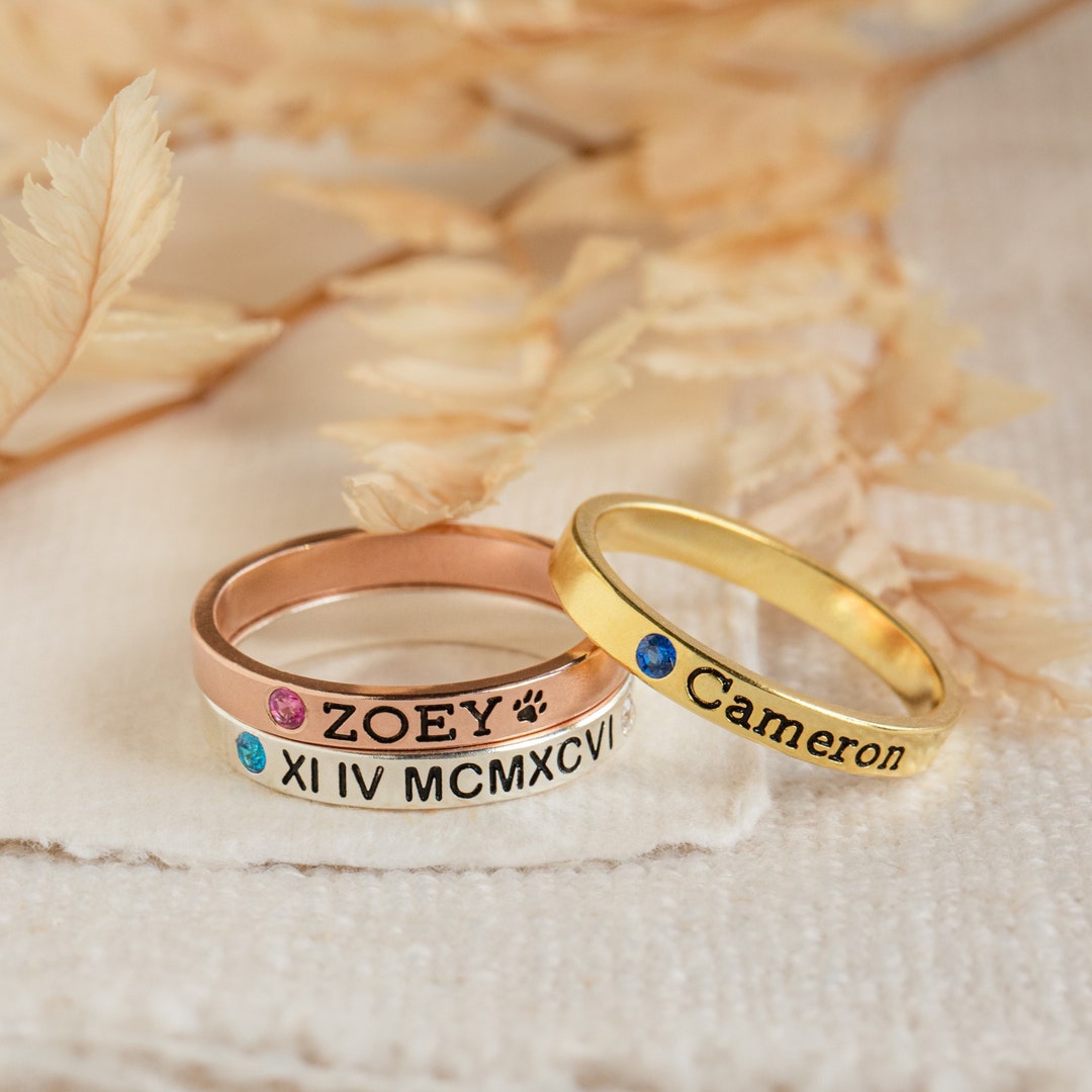 Birthstone Ring • Name Ring • Birthstone Name Ring • Mother Ring ...