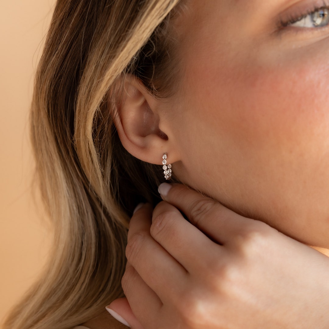 Dainty Diamond Huggies by Caitlynminimalist • Inside Out Huggie Hoops • Silver Hoop Earrings ...