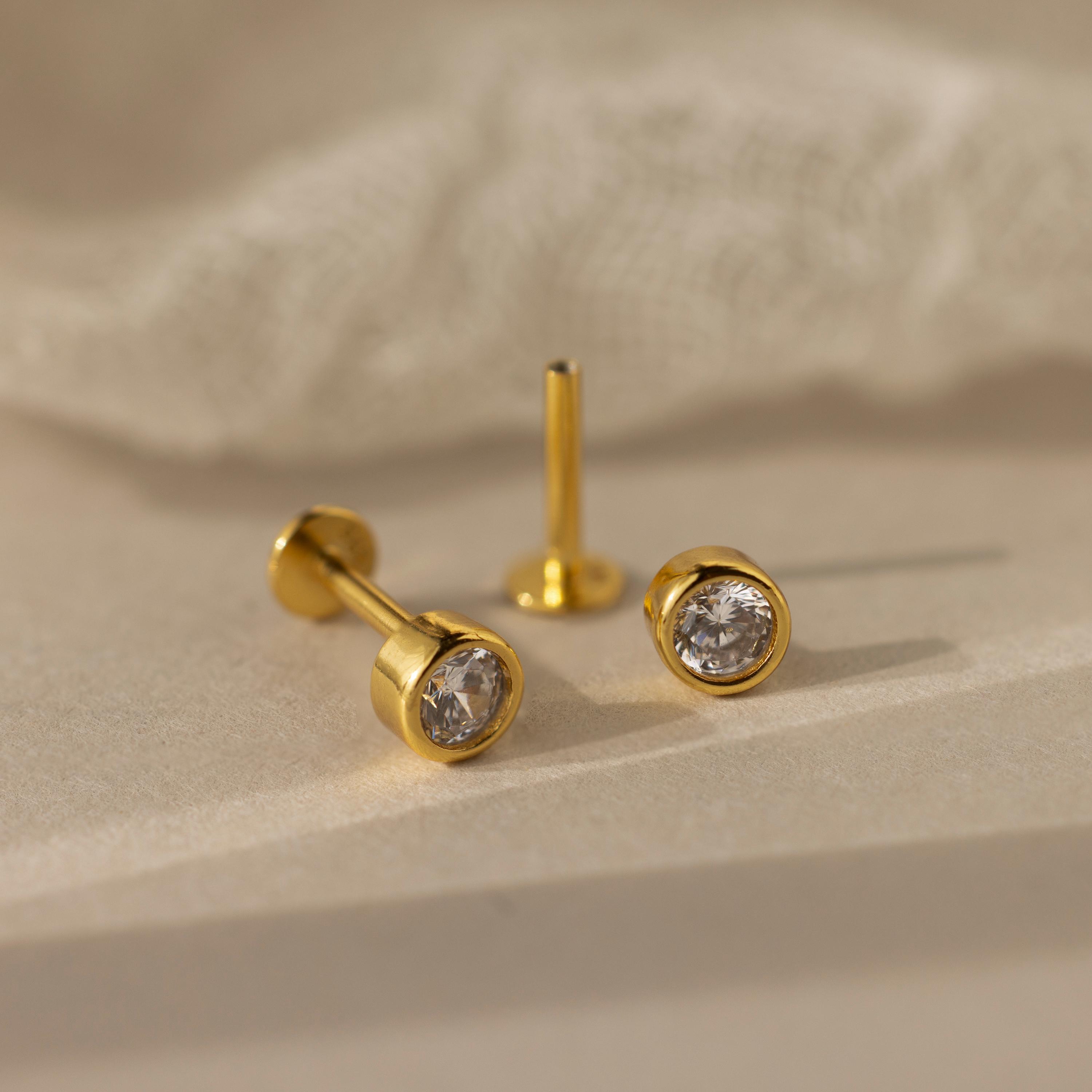 Flat Back Diamond Studs by Caitlyn Minimalist • Dainty Bezel Gemstone ...