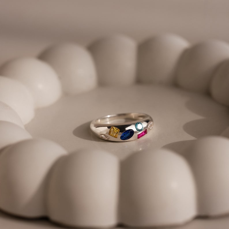 Custom Mixed Birthstone Ring by Caitlyn Minimalist • Statement Silver ...