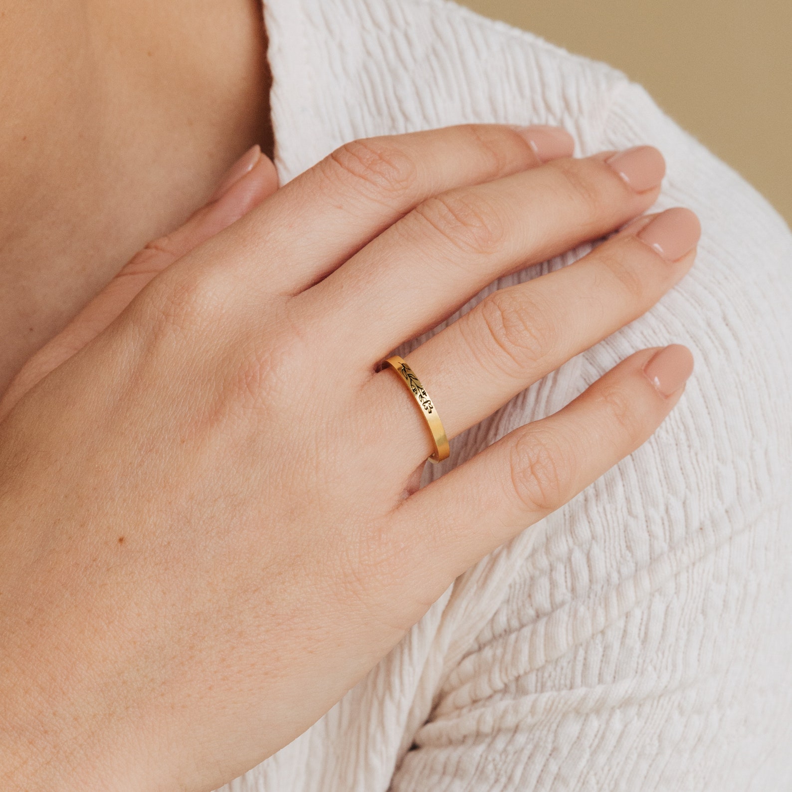 Thin Custom Ring With Engraved Flowers by Caitlyn Minimalist - Etsy