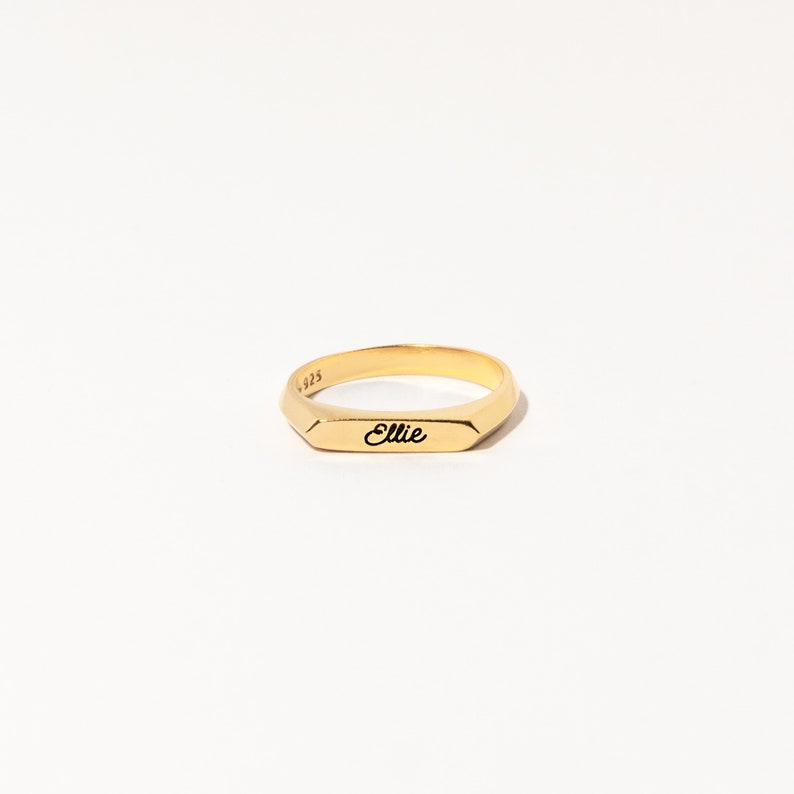 Custom Signet Ring Name Ring Stackable Bar Ring - Etsy