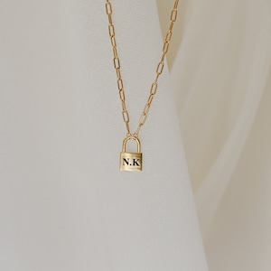 Initial Padlock Necklace in Paper Clip Chain • the Lock Initial Pendant Necklace by ...