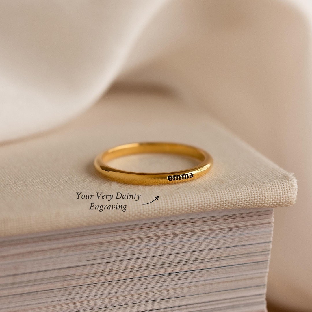 Custom Tiny Name Ring by Caitlyn Minimalist • Dainty Engraved Stacking Ring • Minimalist Jewelry ...