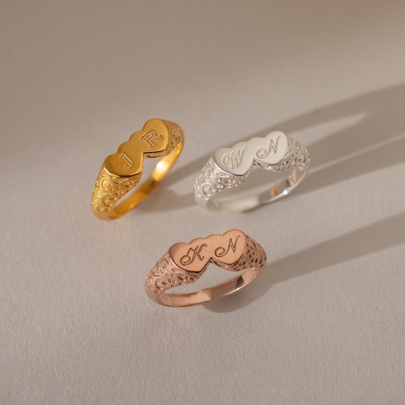 Duo Initial Heart Signet Ring by Caitlyn Minimalist • Custom Engraved ...