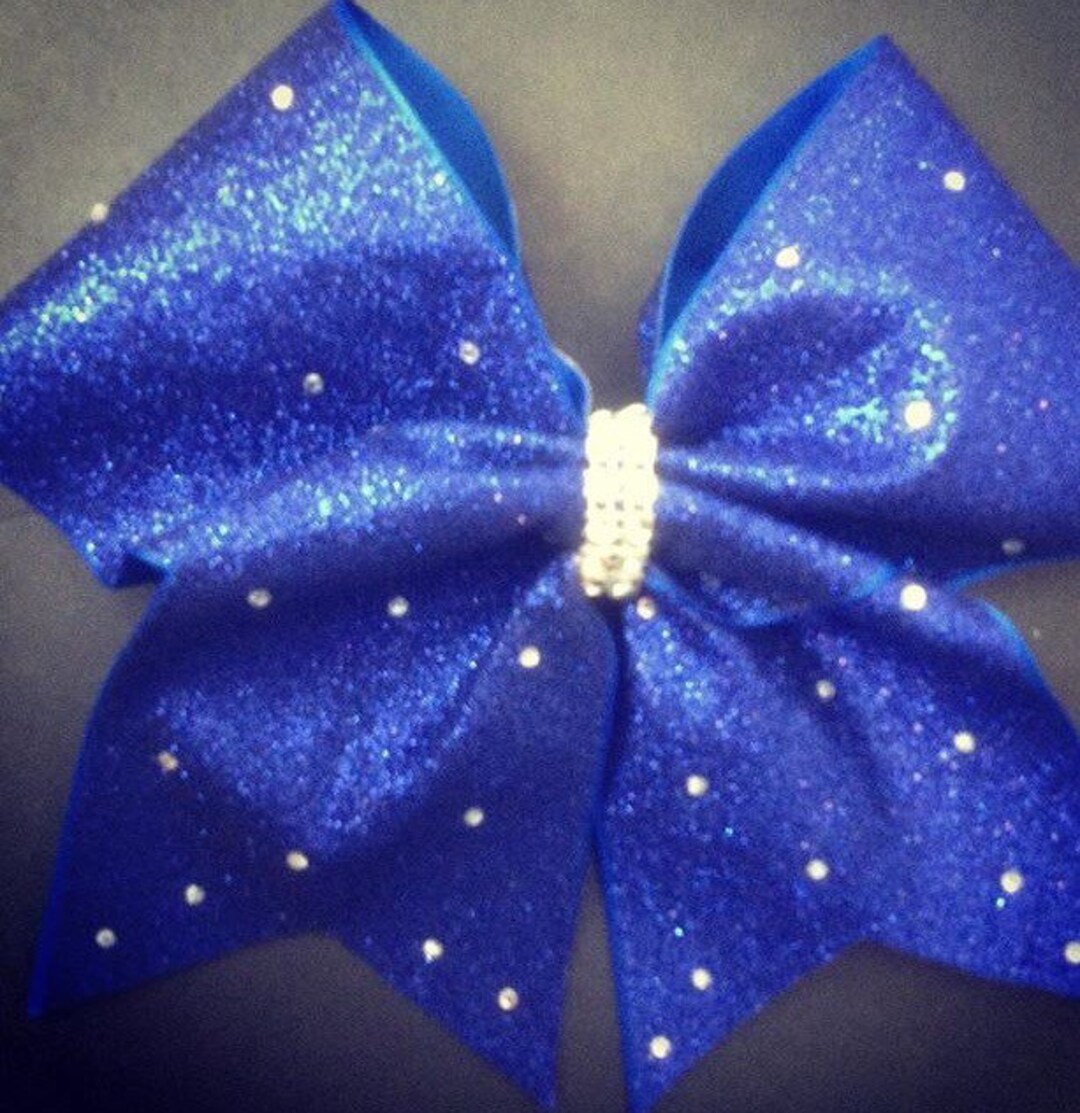 Rhinestone Blue Cheer Bow-blue Glitter Cheer Bow Competition Cheer Bow ...