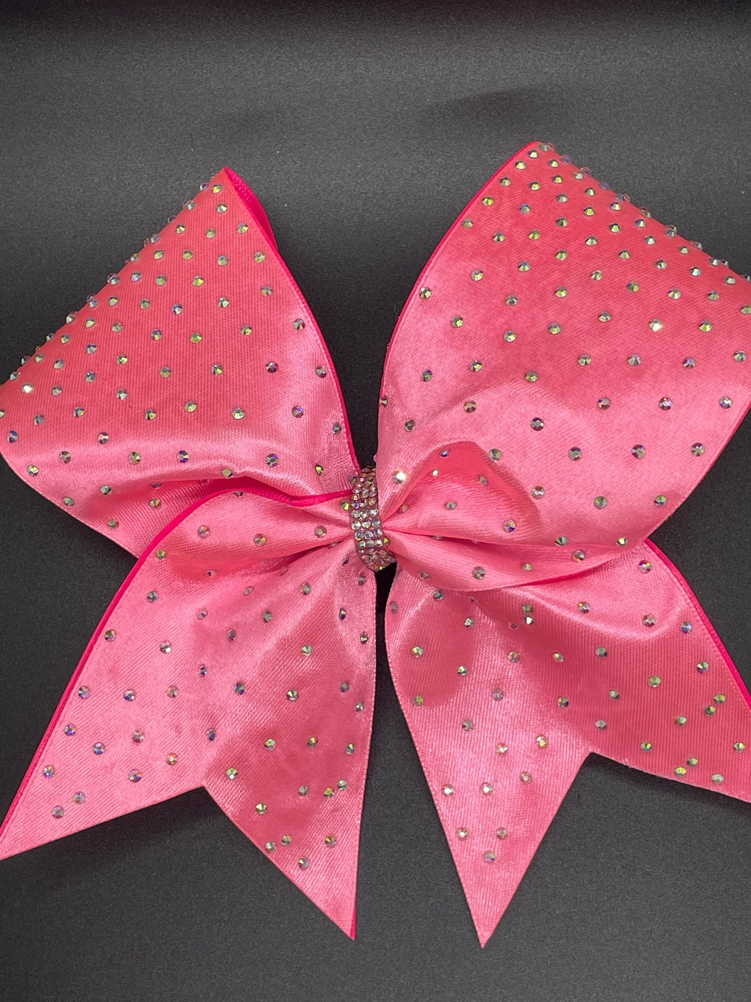 Pink Satin Rhinestones Cheer Bow - Etsy