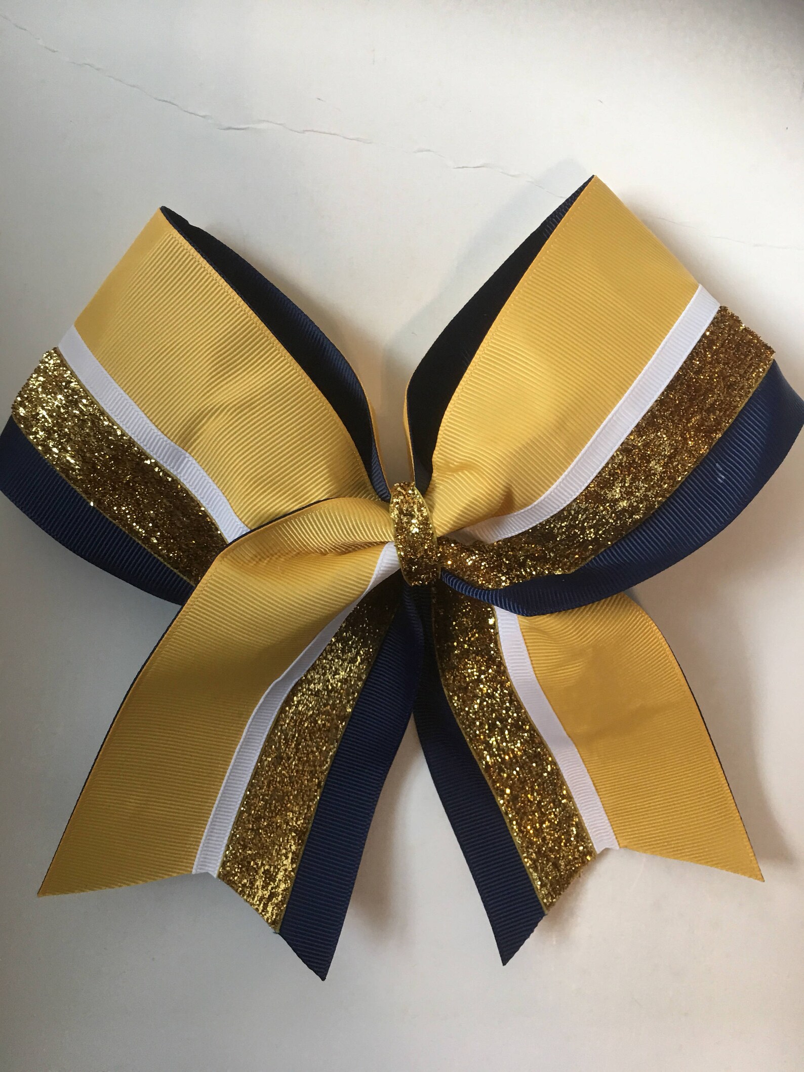 Navy Blue White and Gold Cheer Bow Gold and Blue Glitter - Etsy