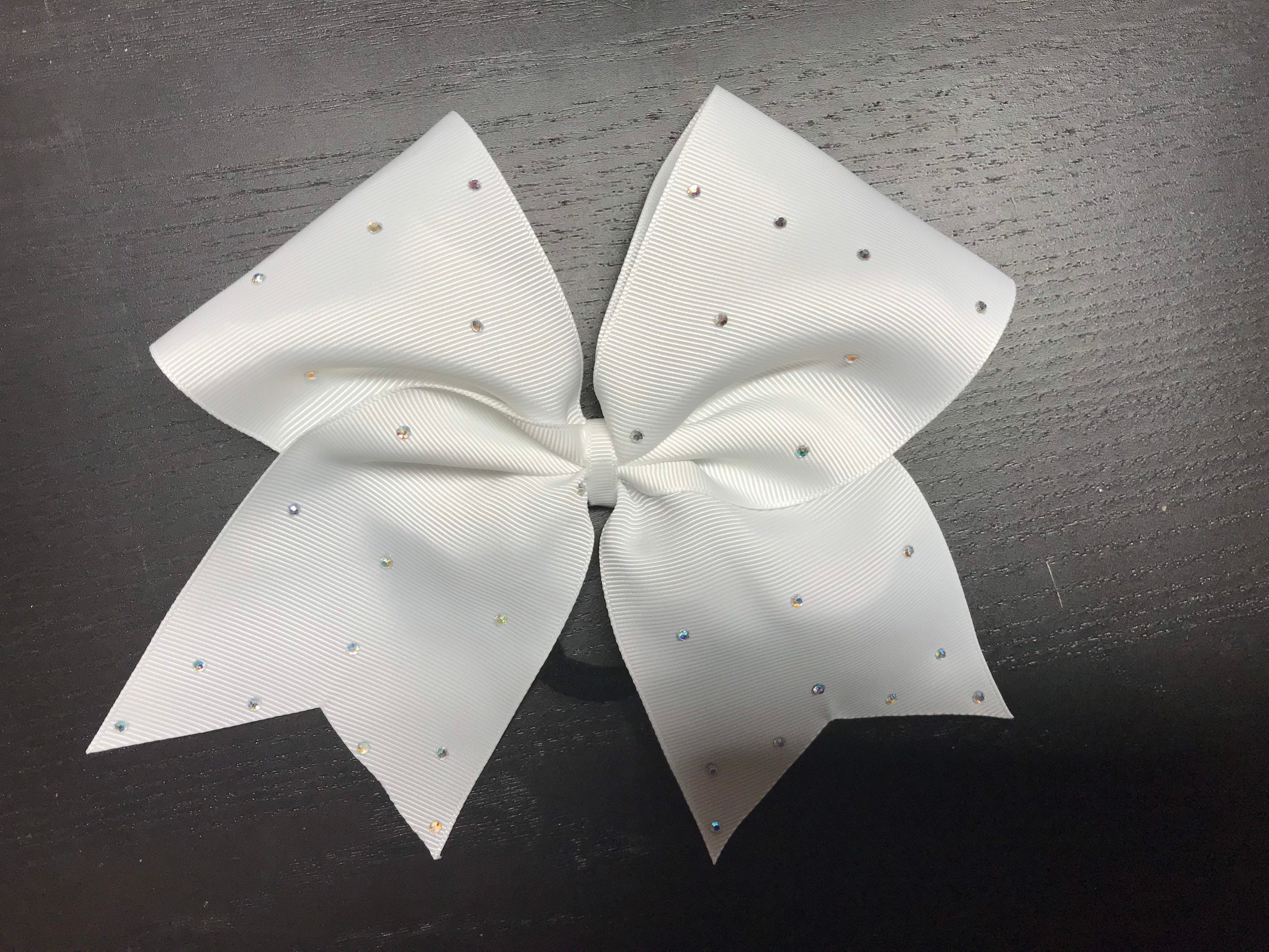 White Cheer Bow Rhinestones Ribbon Cheer Bow Silver Cheer | Etsy