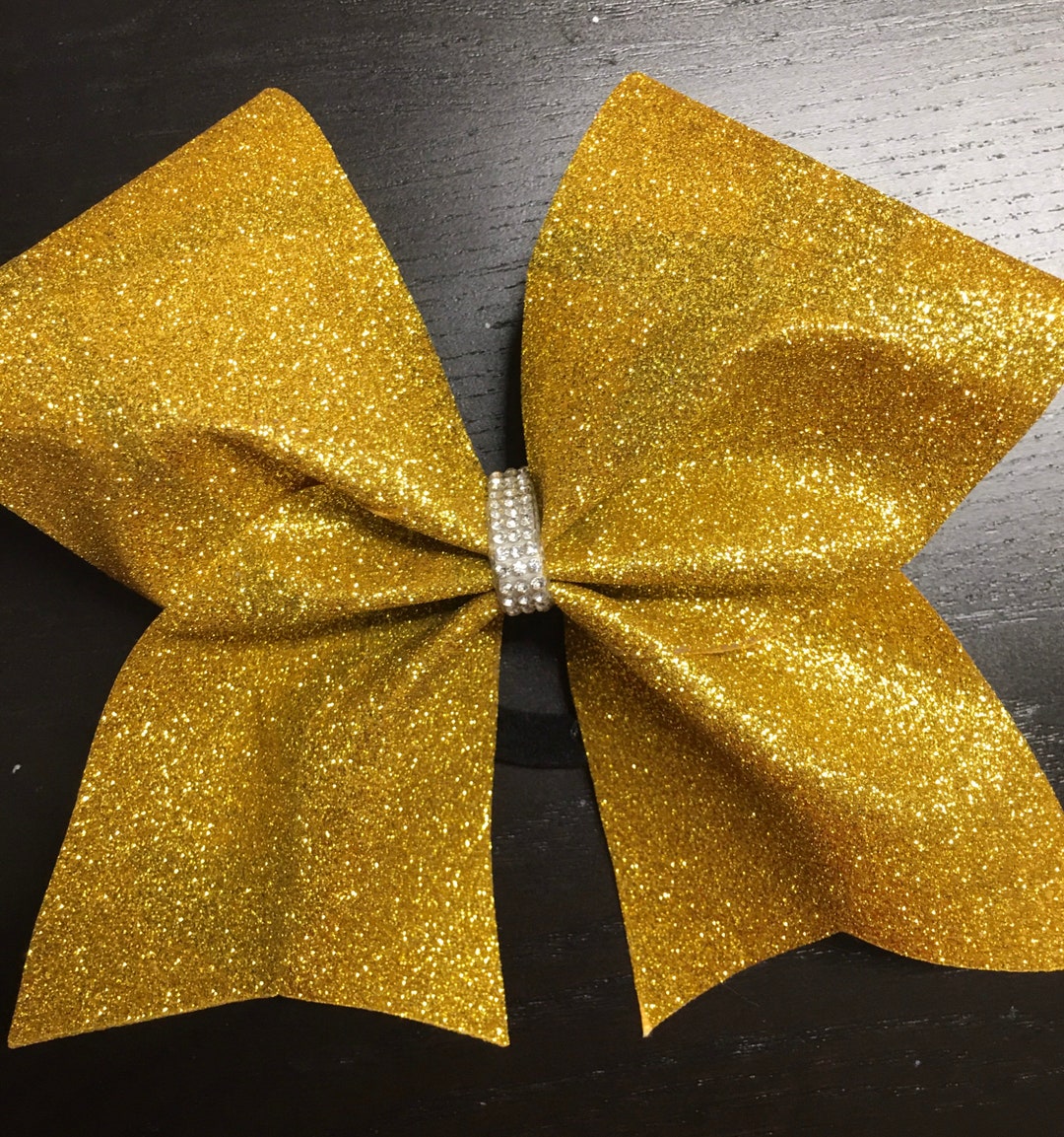 Gold Glitter Cheer Bow-gold Bow With Rhinestones, Gold Cheer Bow ...