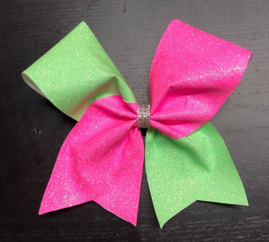 Neon Pink and Neon Green Glitter Cheer Bow-tic Toc Bow- Pink and Green ...