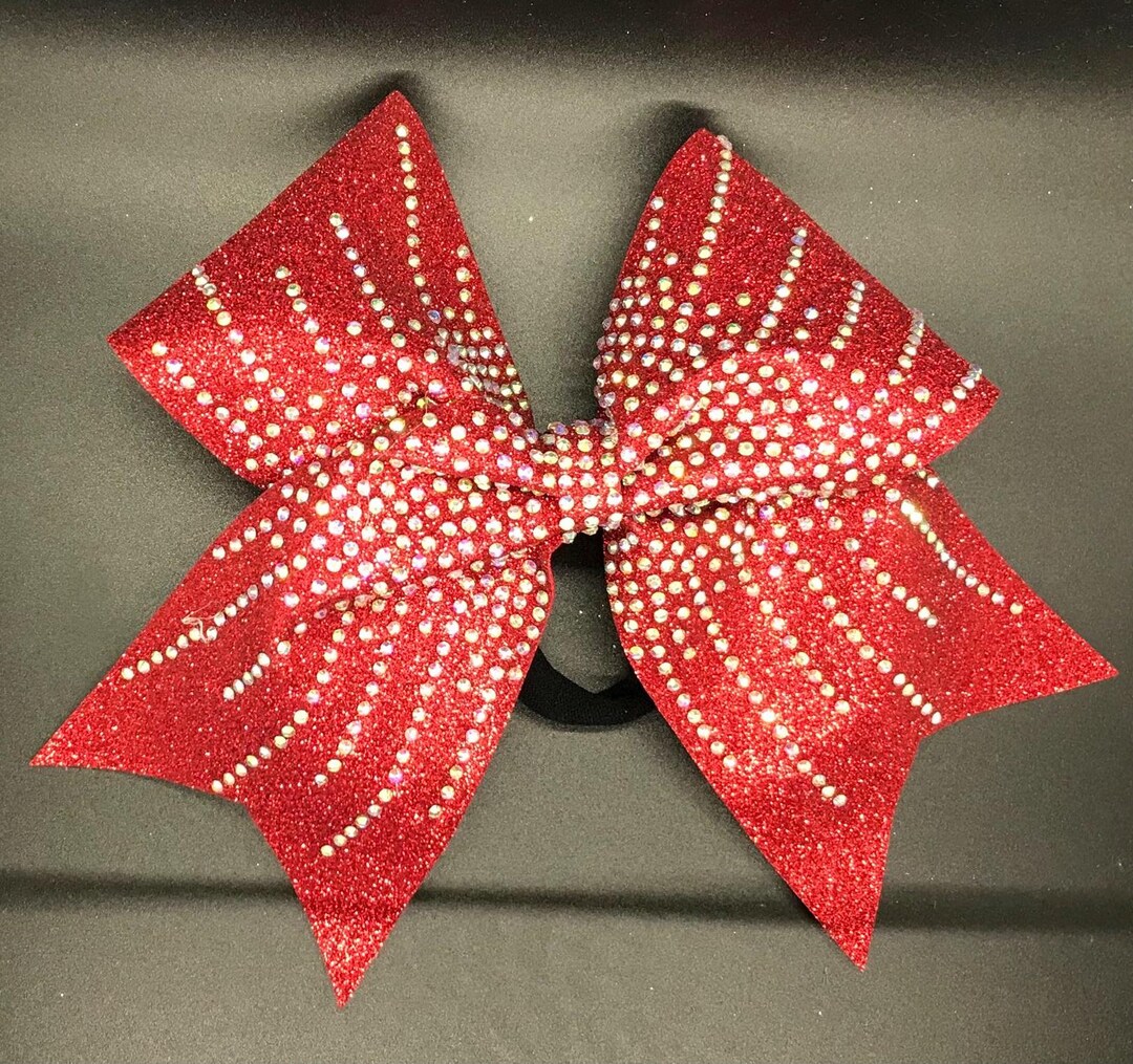 Red Rhinestones Cheer Bow- White Glitter Cheer Bow- Competition Cheer ...