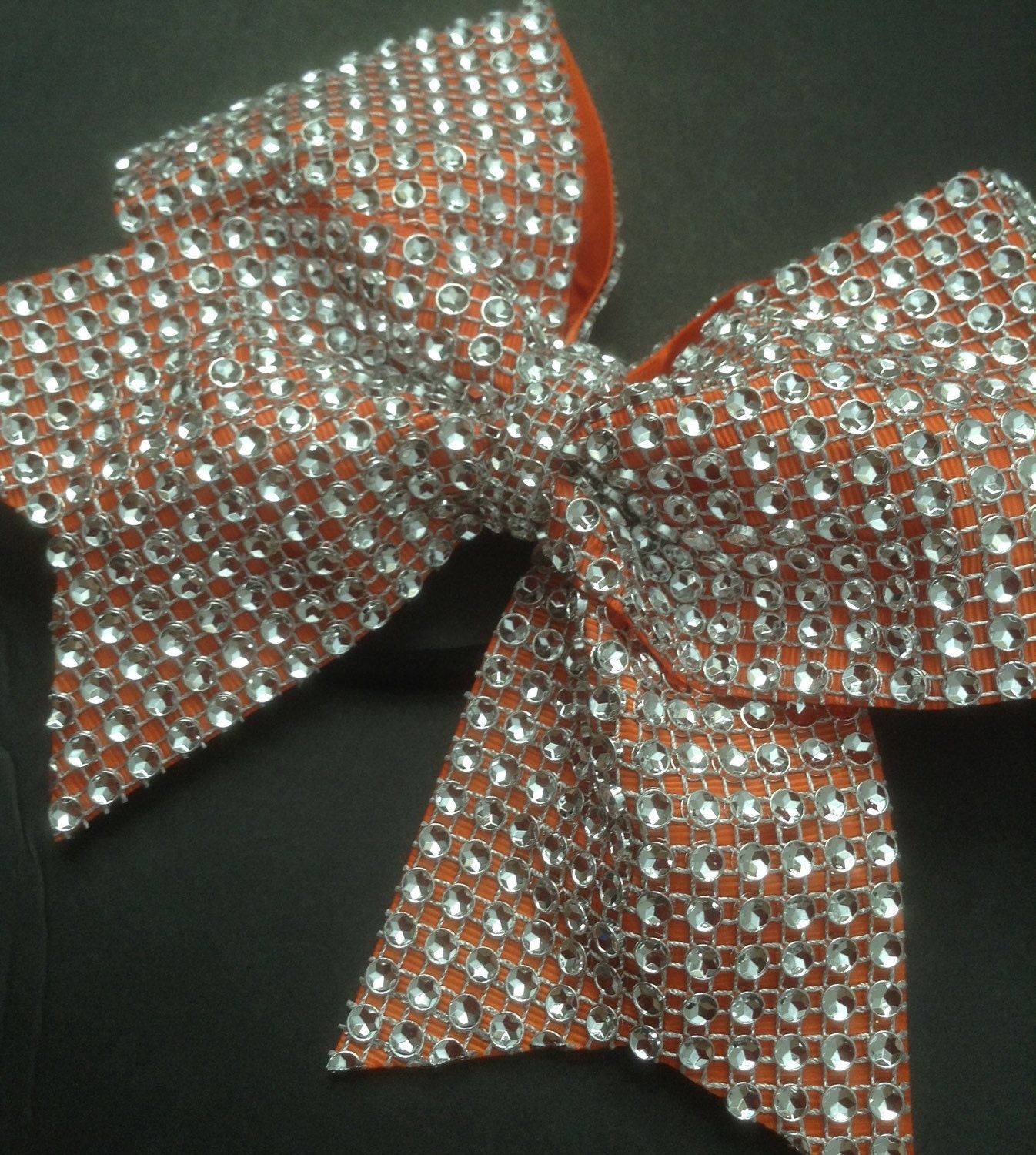 Rhinestones Orange Cheer Bow Orange Cheer Bow Silver and - Etsy