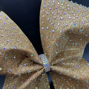 Gold Rhinestones Cheer Bow- Gold Glitter Cheer Bow- Competition Cheer ...