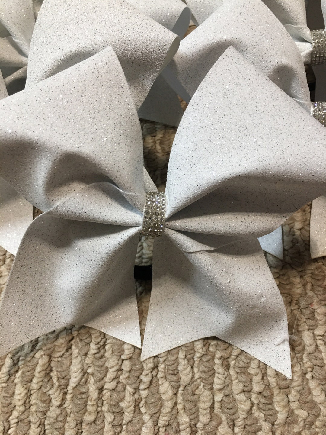 White Glitter Cheer Bow-white Bow With Rhinestones, White Cheer Bow ...