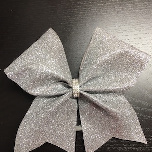 Silver Glitter Cheer Bow-silver Bow With Rhinestones, Silver Cheer Bow ...