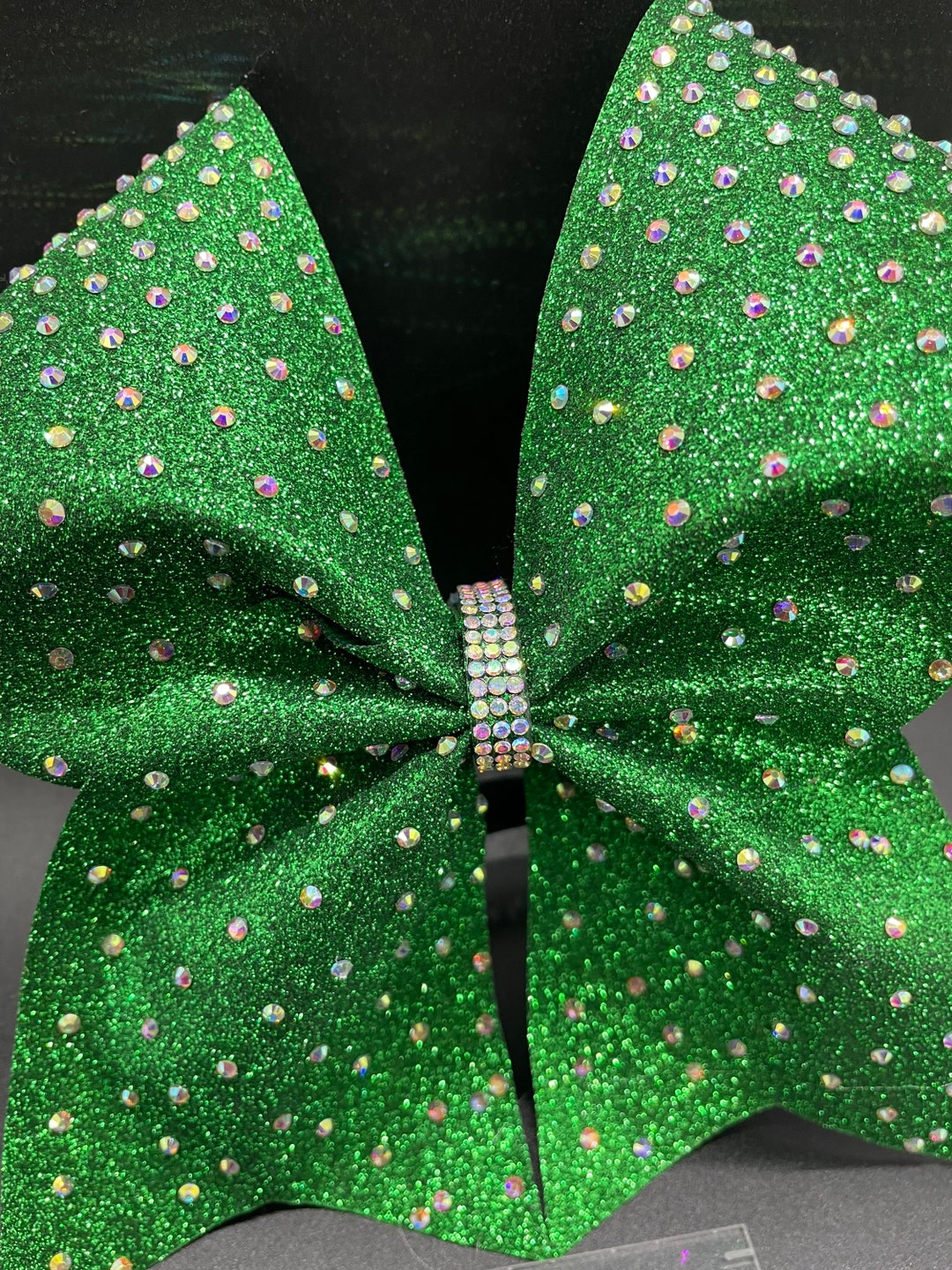 Green Rhinestones Cheer Bow- Green Glitter Cheer Bow- Competition Cheer ...
