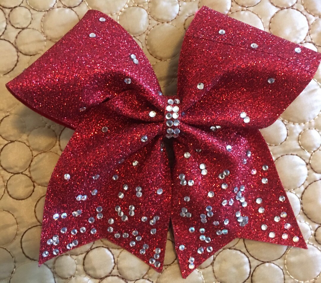Red Rhinestones Cheer Bow- Red Glitter Cheer Bow- competition Cheer Bow ...
