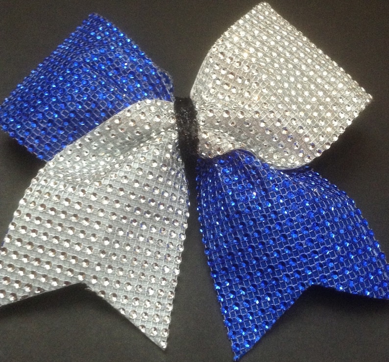 Silver and Blue Rhinestones Cheer Bow- Royal Blue Cheer Bow- Blue and ...