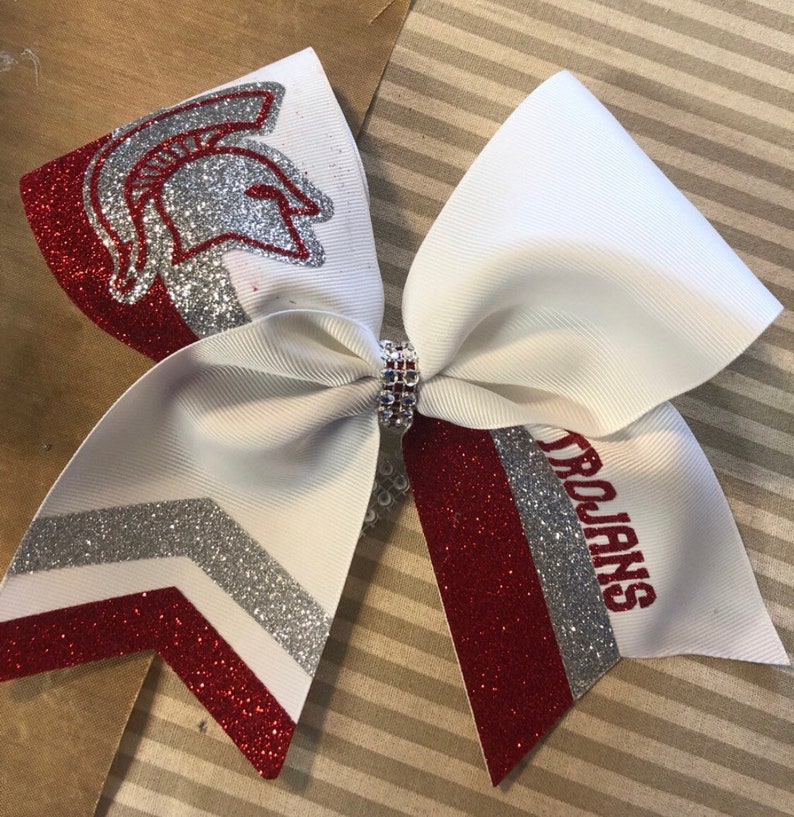 Red Silver and White Glitter Trojan Head Cheer Bow - Etsy