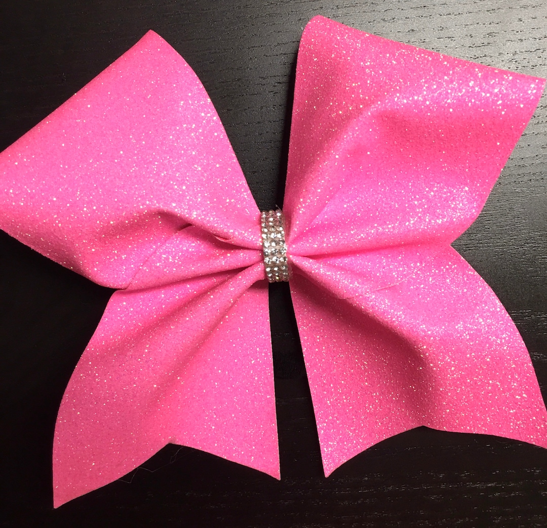 Neon Pink Glitter Cheer Bow-pink Bow With Rhinestones, Pink Cheer Bow ...
