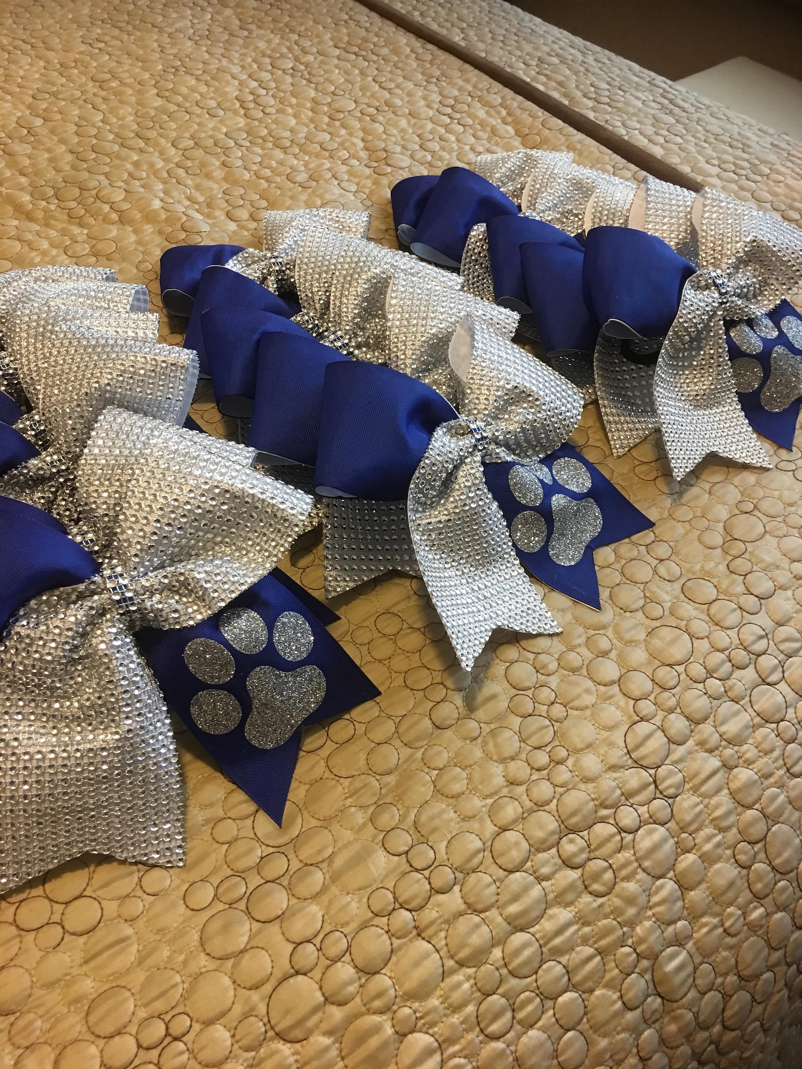 Royal Blue and Silver Rhinestones Cheer Bow Paw Print Cheer Bow Silver ...