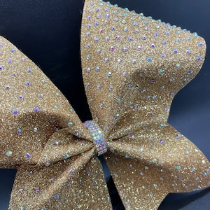Gold Rhinestones Cheer Bow- Gold Glitter Cheer Bow- Competition Cheer ...