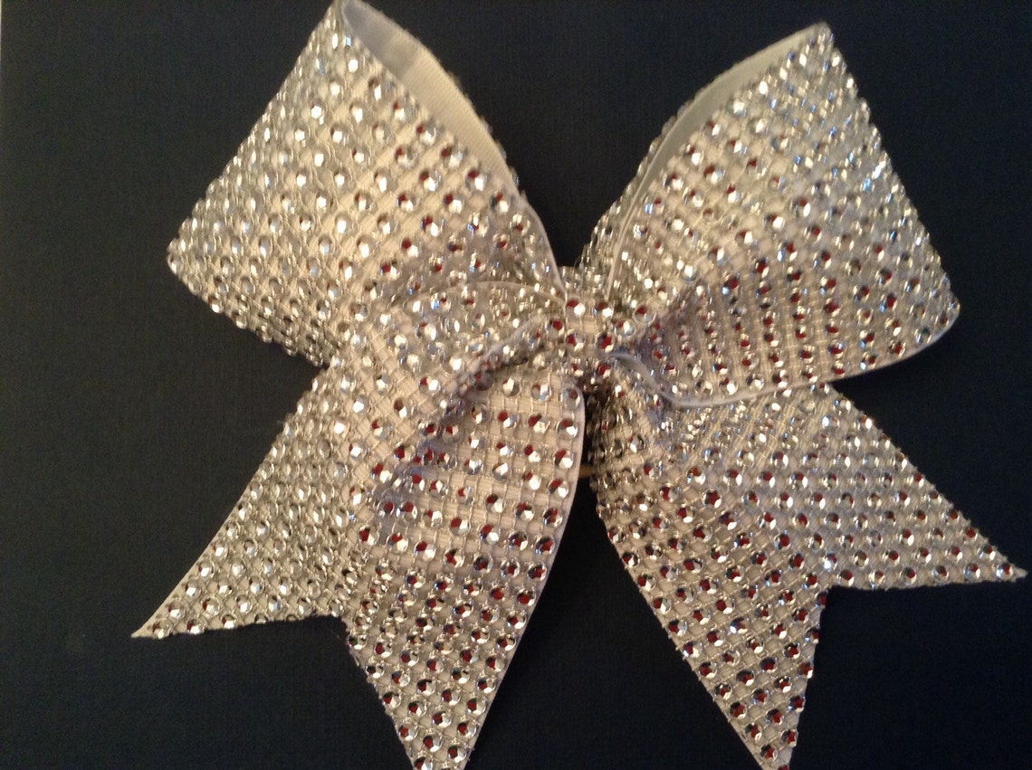 Silver Rhinestones Cheer Bow Competition Cheer Bow Cheer | Etsy