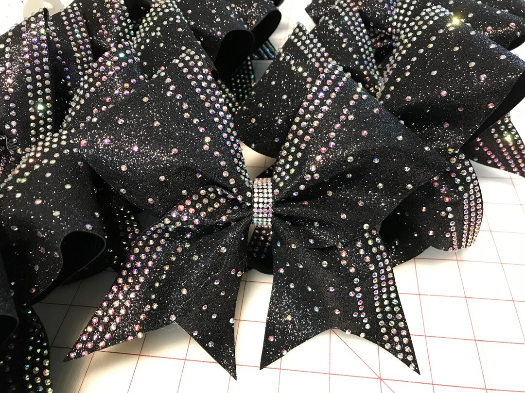 Black Rhinestones Cheer Bow- Black Glitter Cheer Bow- Competition Cheer ...