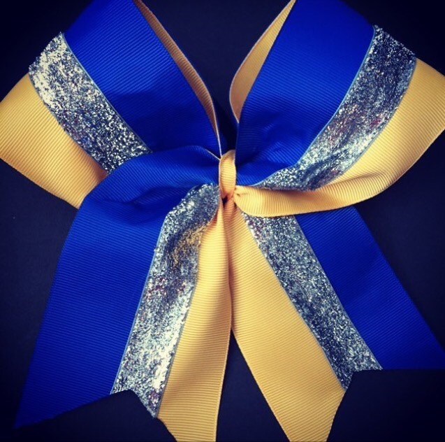 Blue Gold and Silver Cheer Bow Gold Blue and silver Cheer | Etsy