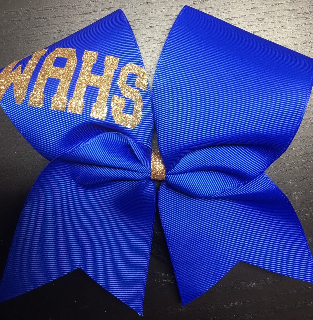 Royal Blue With Gold Glitter Team Name, Personalized Cheer Bow, Team ...