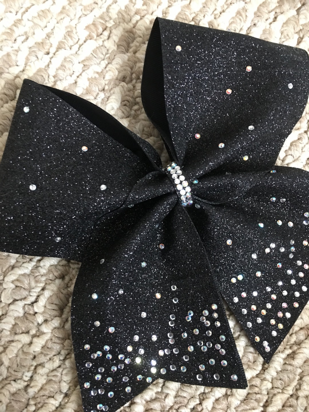 Black Rhinestones Cheer Bow- Black Glitter Cheer Bow- Competition Cheer ...