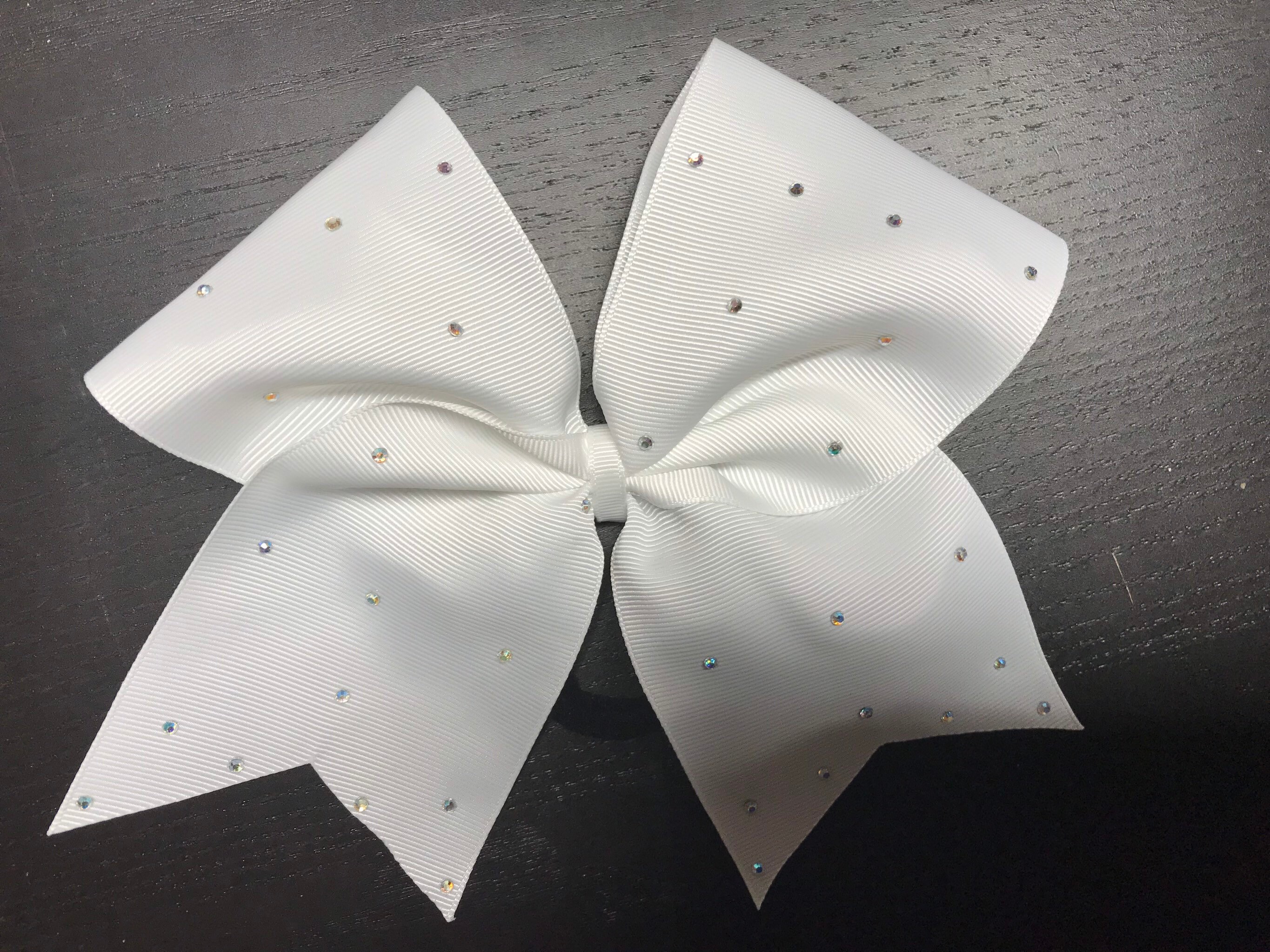 White Cheer Bow Rhinestones Ribbon Cheer Bow Silver Cheer | Etsy