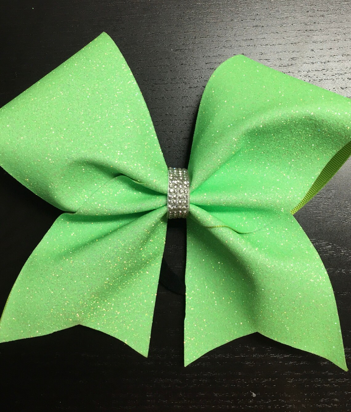 Neon Green Glitter Cheer Bow-neon Green Bow With Rhinestones - Etsy