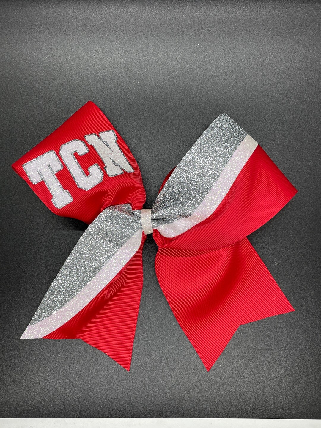 Red, Silver and White Glitter Cheer Bow- Paw Print Cheer Bow- Glitter ...