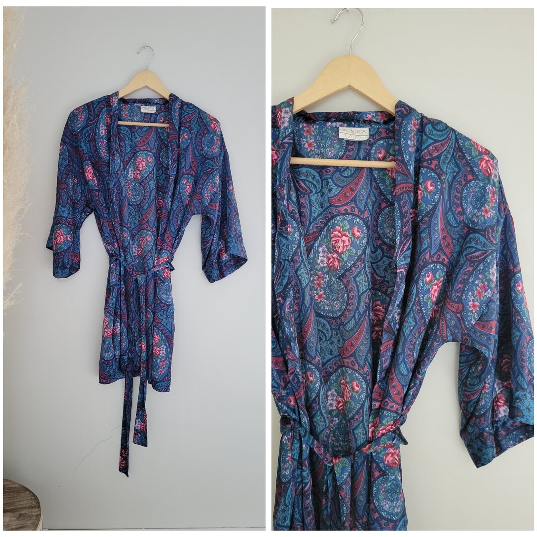Vintage La Senza Paisley Satin Robe With Shoulder Pads. - Etsy